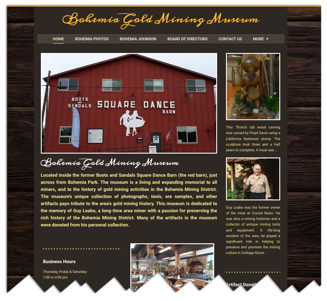 RWS Website Portfolio: Bohemia Gold Mining Museum